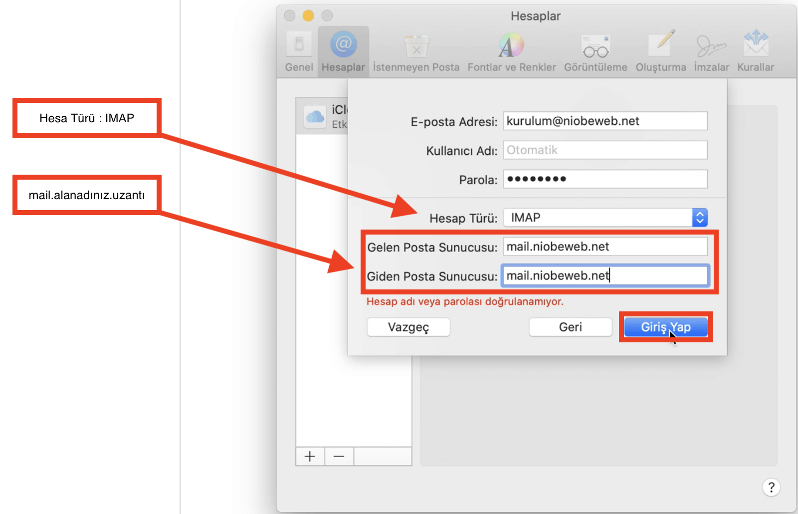 Mac Mail IMAP Formatında Mail Kurulum Rehberi - Niobe Hosting